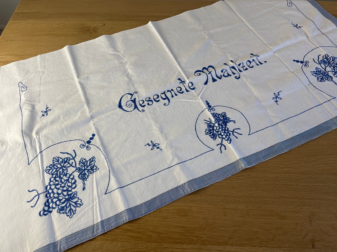 Vintage Embroidered Tablecloth 45" by 23" Rectangular Table Runner Blue ...