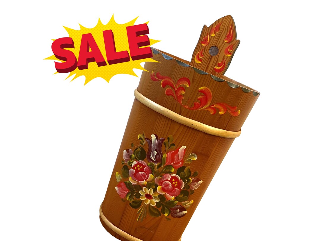 Vintage Bavarian Umbrella Stand – Large Hand Painted Bauernmalerei Folk ...