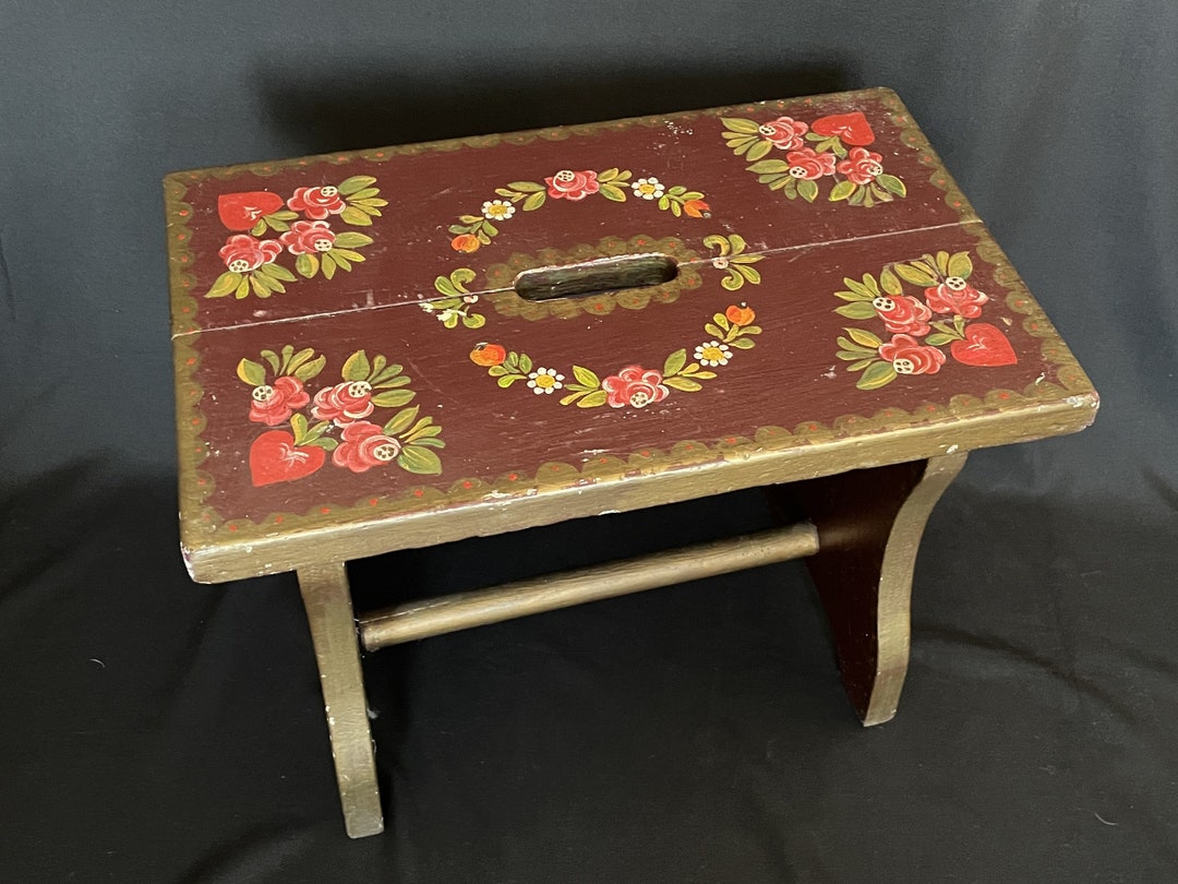 Vintage German Footstool Made From Recycled Wood Painted Stepstool Folk ...