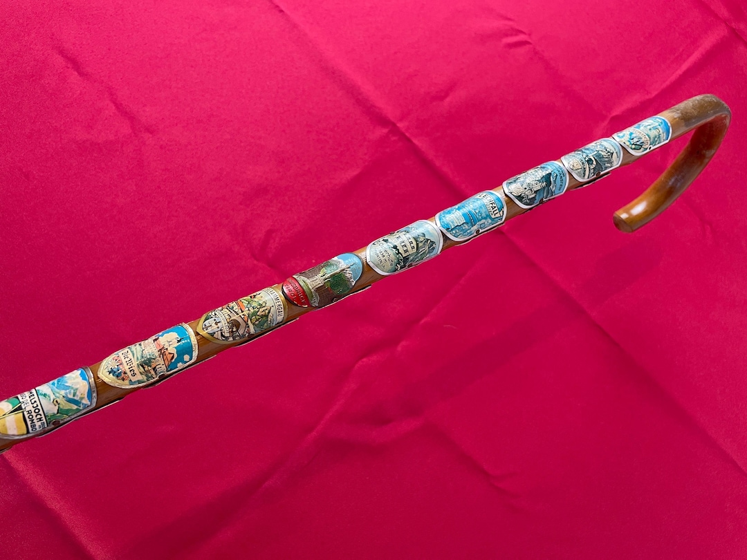 Vintage German Walking Stick 23 Metal Shields Wooden Hiking Pole Badges ...