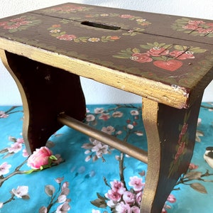 Vintage German Footstool Made From Recycled Wood Painted Stepstool Folk ...