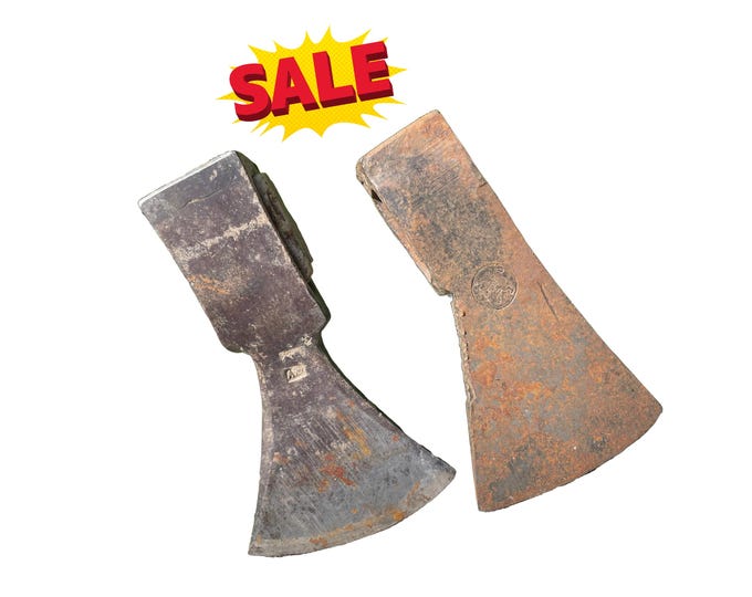 One Antique Axe Head – Forged Iron Ax Blades With Blacksmith Maker’s ...