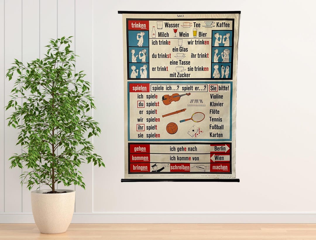 Vintage 2 Sided School Chart Drinking Eating Food Musical Instruments ...