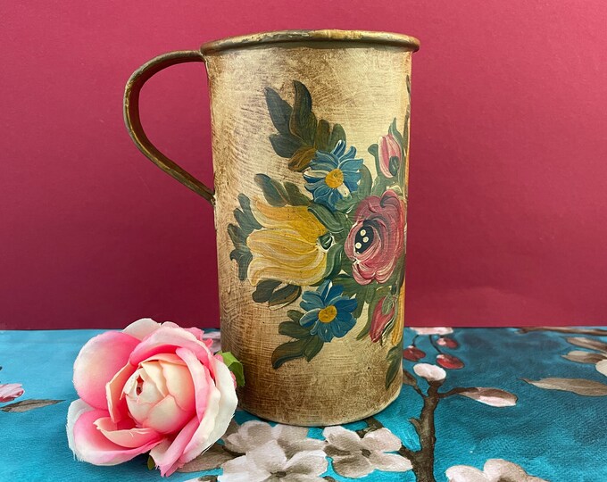 Vintage Toleware Painted Metal Container Bavarian Folk Art Tin Cooking ...