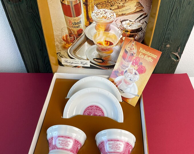Vintage Rudesheimer Kaffee Coffee Cup Set in Original Box 2 Ceramic Red ...