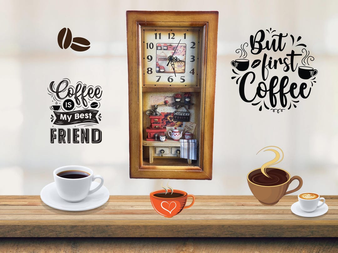 Vintage Coffee Wall Clock With Shadow Box Cafe Miniatures Diorama ...