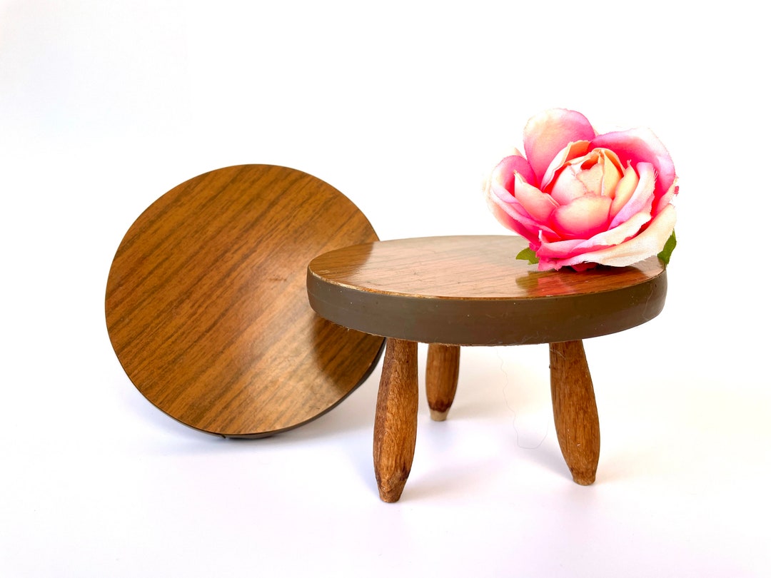 Vintage 2 Mini Plant Stools Set Midcentury Tripod Stands Round Kidney ...