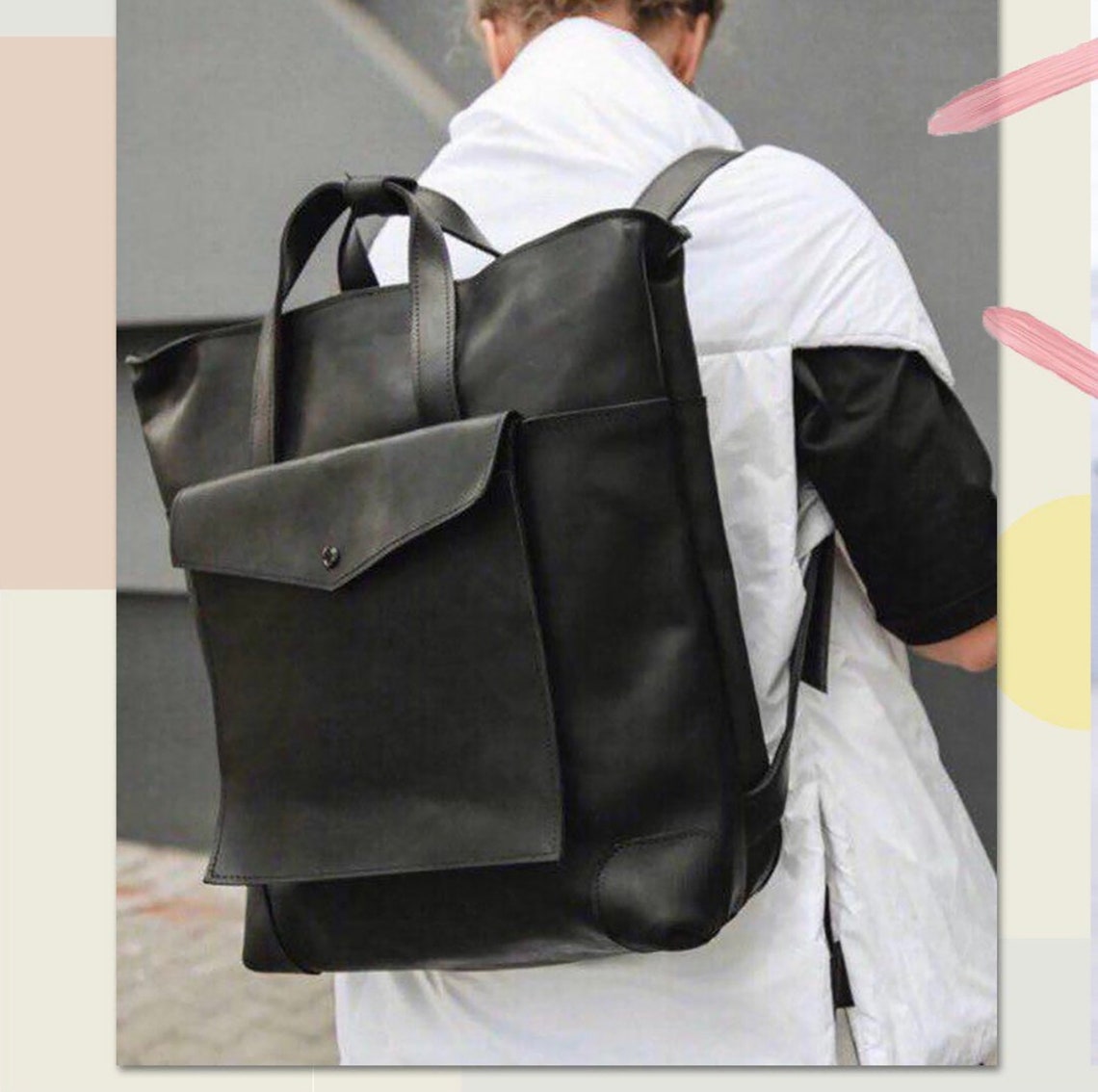 Leather Convertible Bag Backpackleather Backpack | Etsy