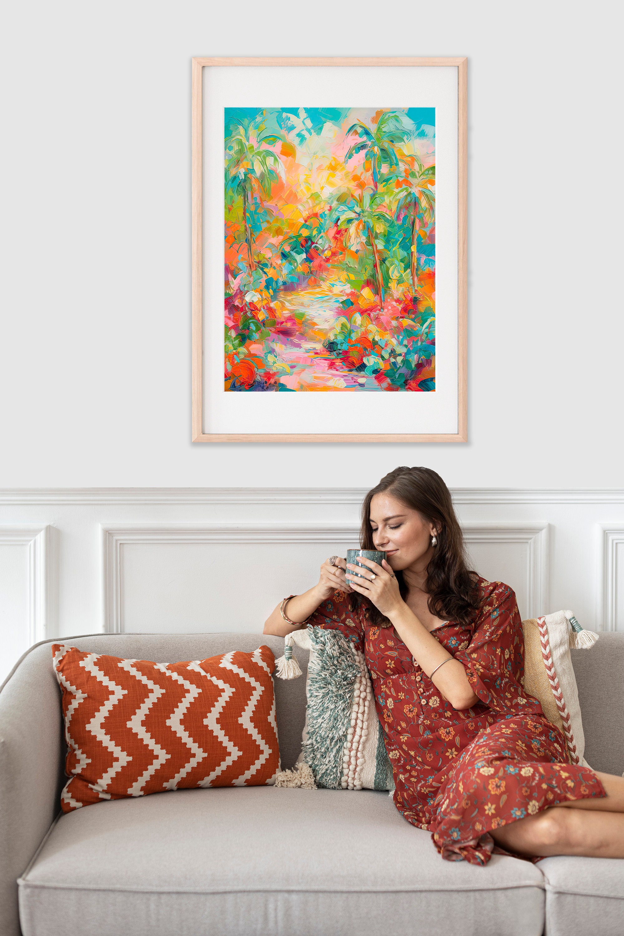 Tropical Beach Abstract Painting Digital Download, Colorful Coastal ...