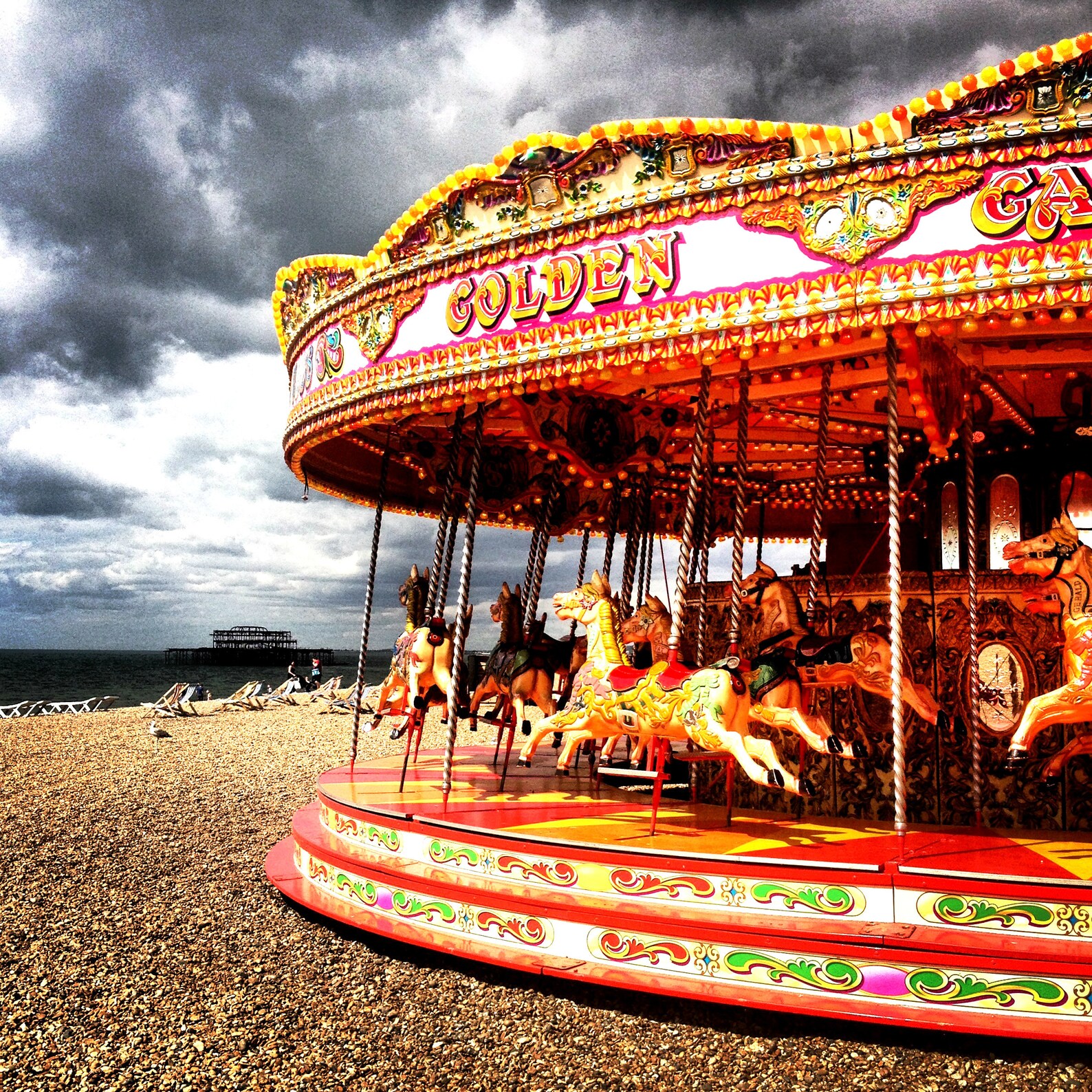 Carousel on Brighton Beach, Brighton, Sussex, England, Instant Print ...