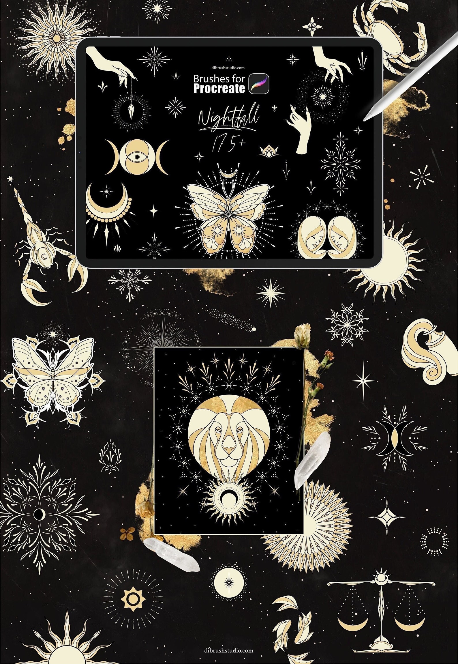 Procreate Nightfall 175 Brushes Fineline Tattoo | Etsy