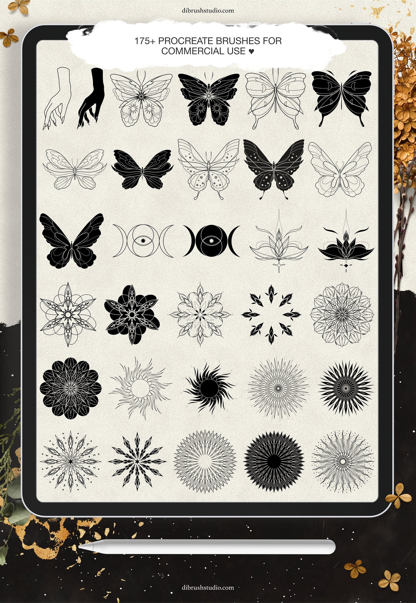 Procreate Nightfall 175 Brushes Fineline Tattoo - Etsy