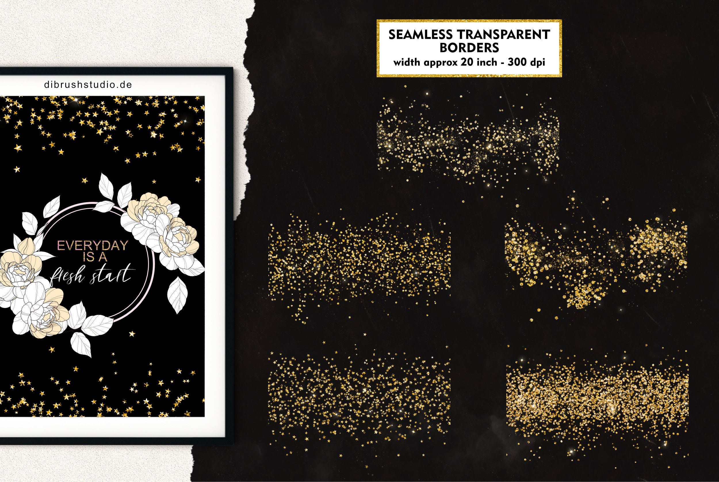 Seamless Gold Glitter Confetti Clipart Borders Clip Art - Etsy
