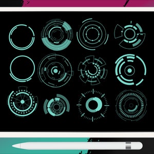 60 Procreate Brushes - Cyber Tech Stamps Tattoo Pattern Brush ...