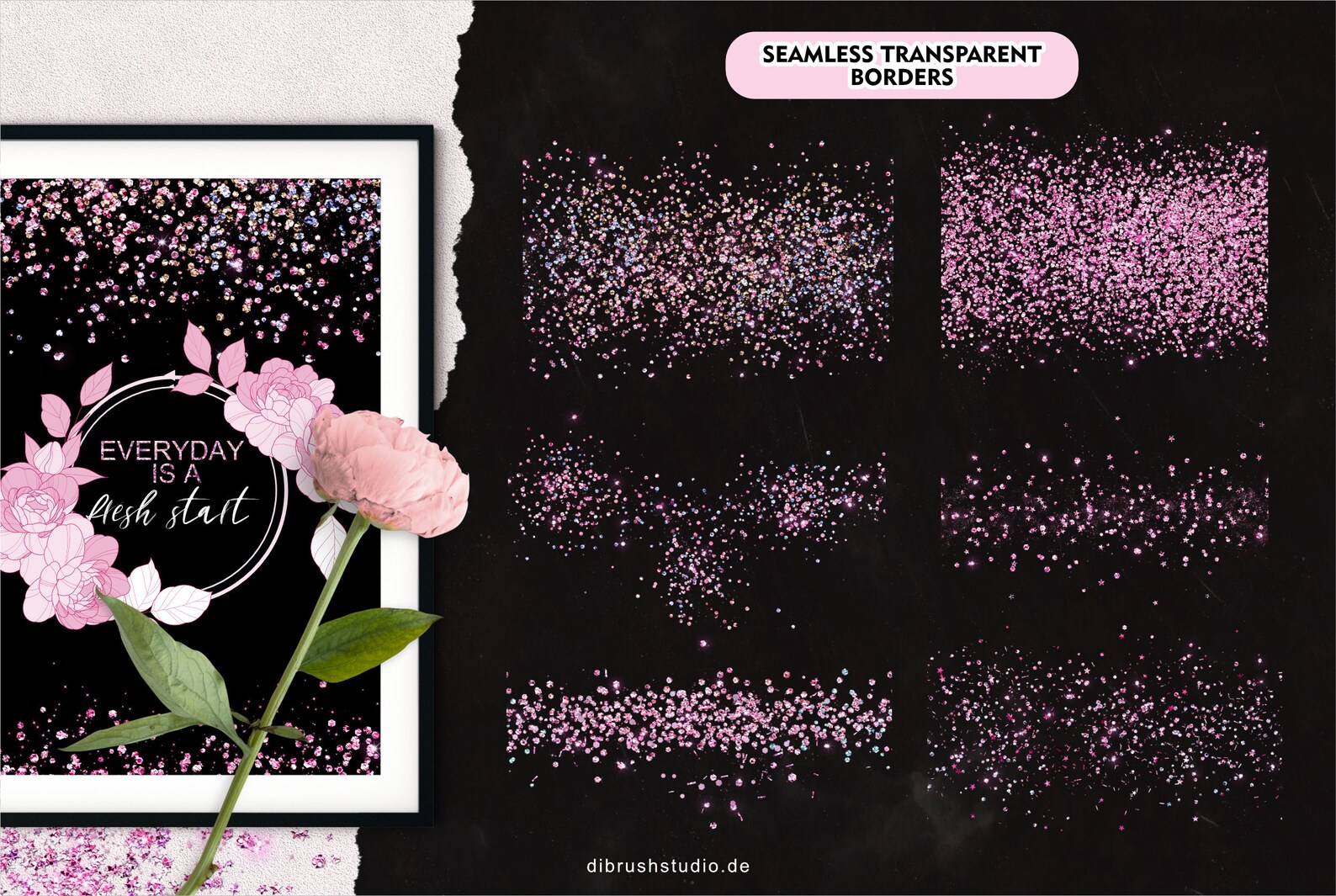 Seamless Pink Glitter Confetti Clipart Borders Clip Art - Etsy