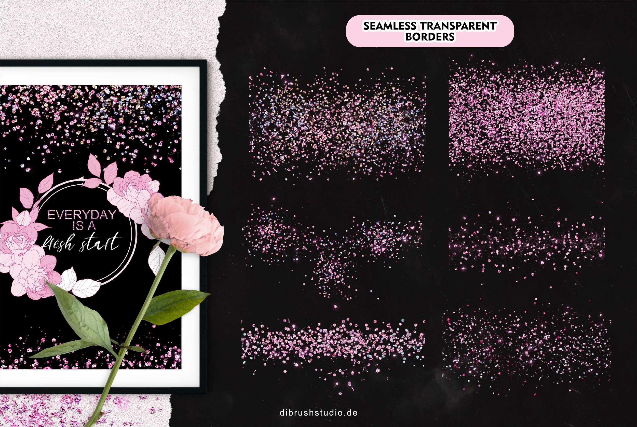 Seamless Pink Glitter Confetti Clipart Borders Clip Art - Etsy