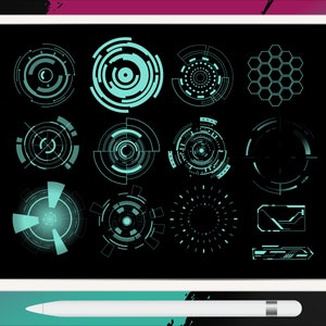 60 Procreate Brushes - Cyber Tech Stamps Tattoo Pattern Brush ...