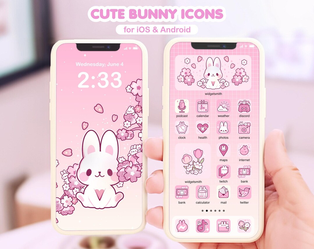 Cute Bunny App Icons Ios & Android / Pink Sakura Phone Theme / Phone ...