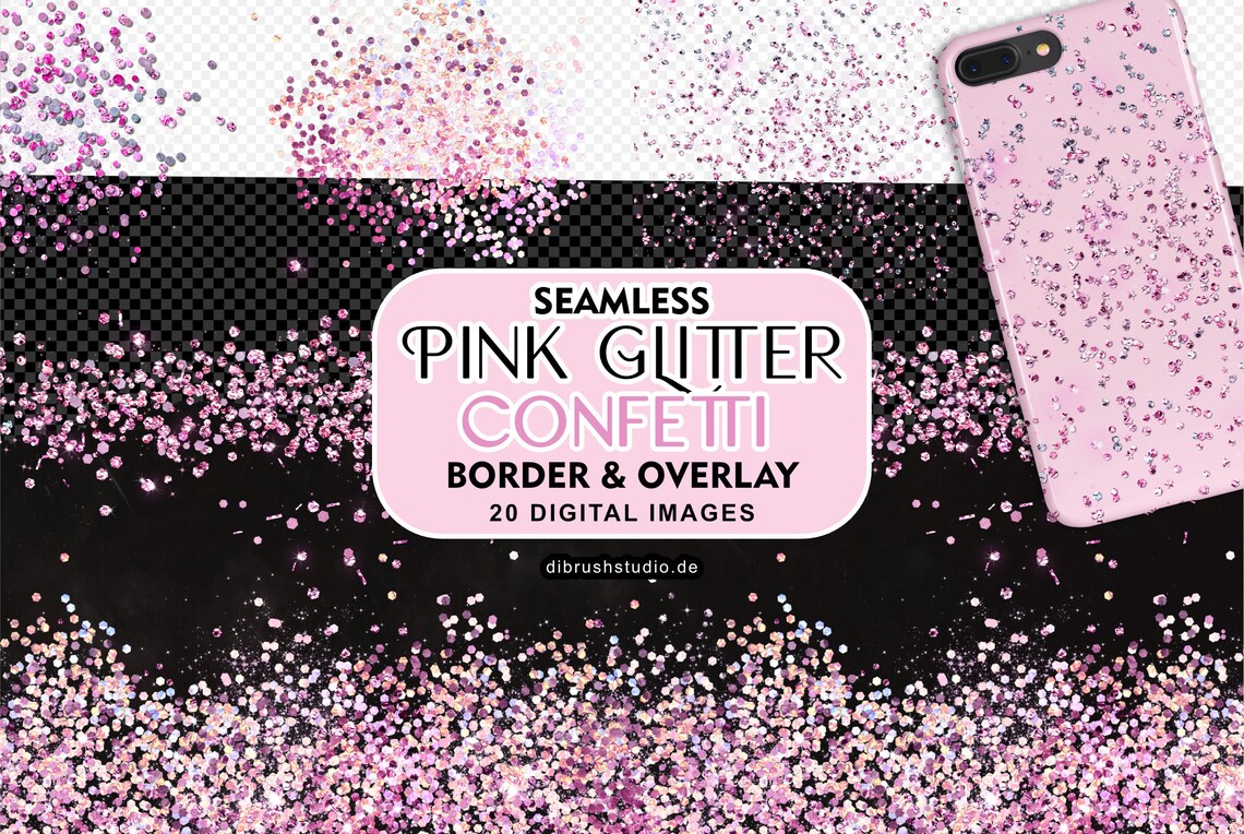 Seamless Pink Glitter Confetti Clipart Borders Clip Art - Etsy