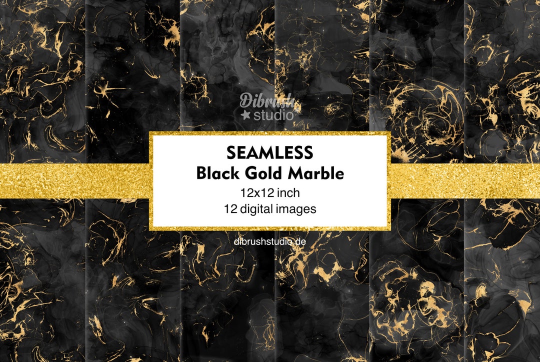 Alcohol Ink Black Gold Marble Digital Paper Seamless Textures, Glitter ...
