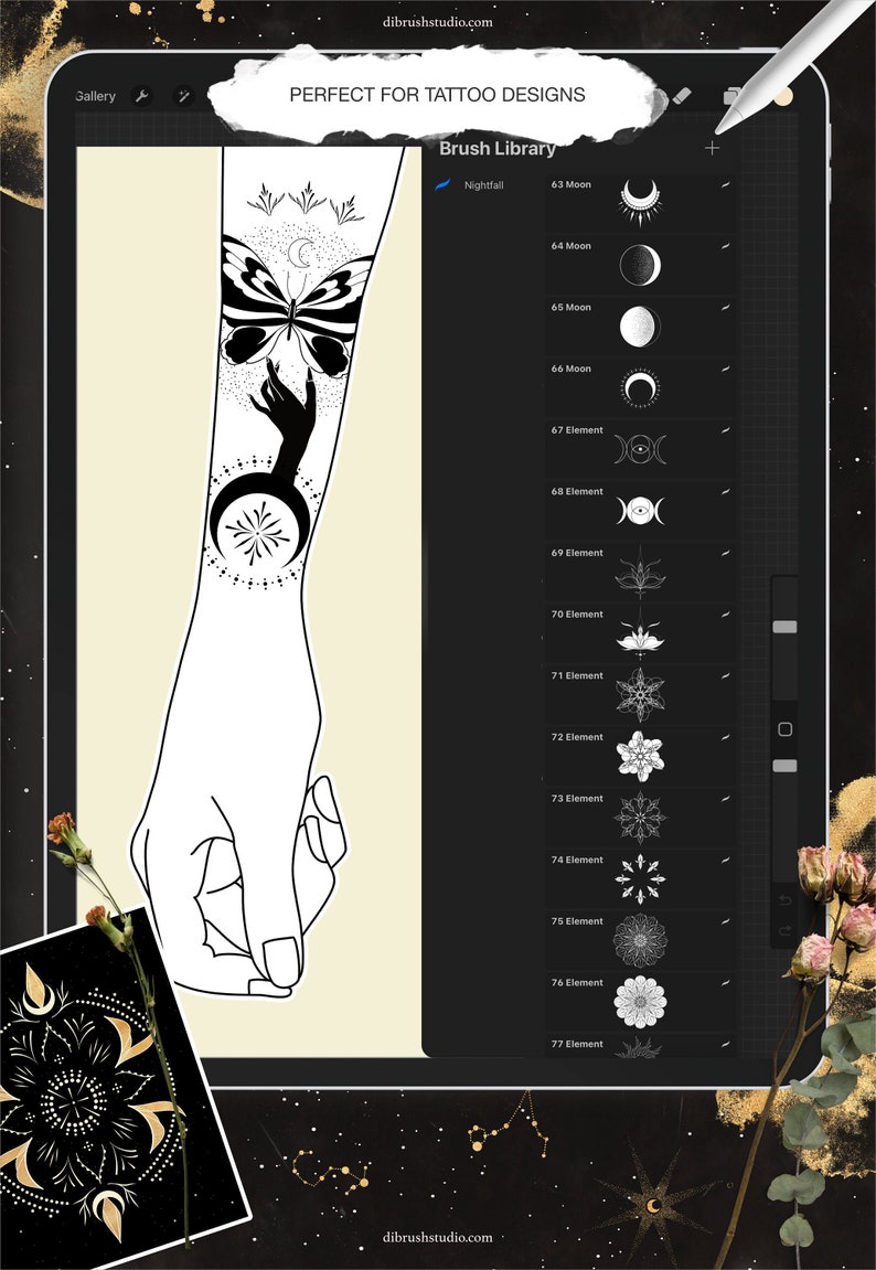 Procreate Nightfall 175 Brushes Fineline Tattoo | Etsy