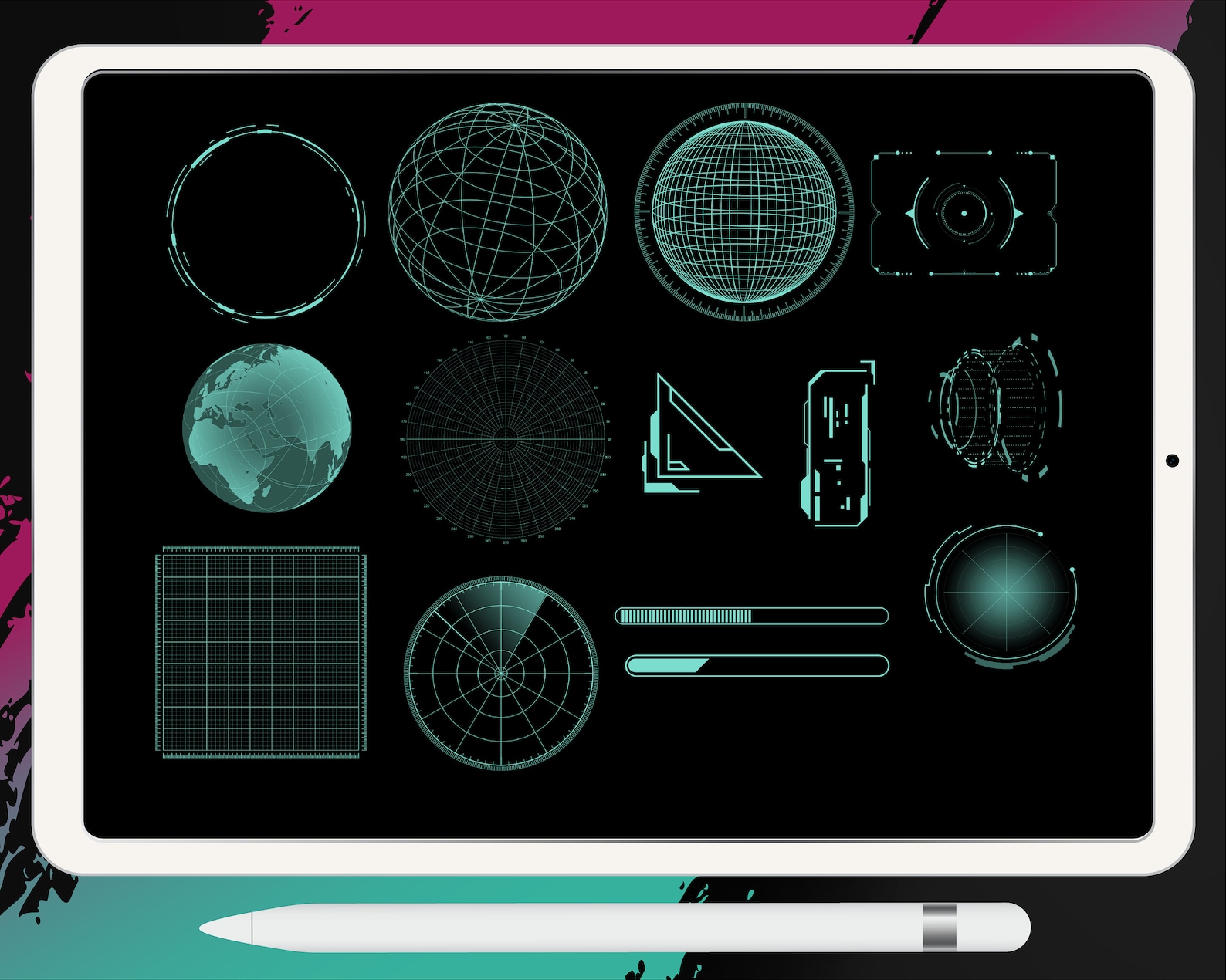 60 Procreate Brushes - Cyber Tech Stamps Tattoo Pattern Brush ...
