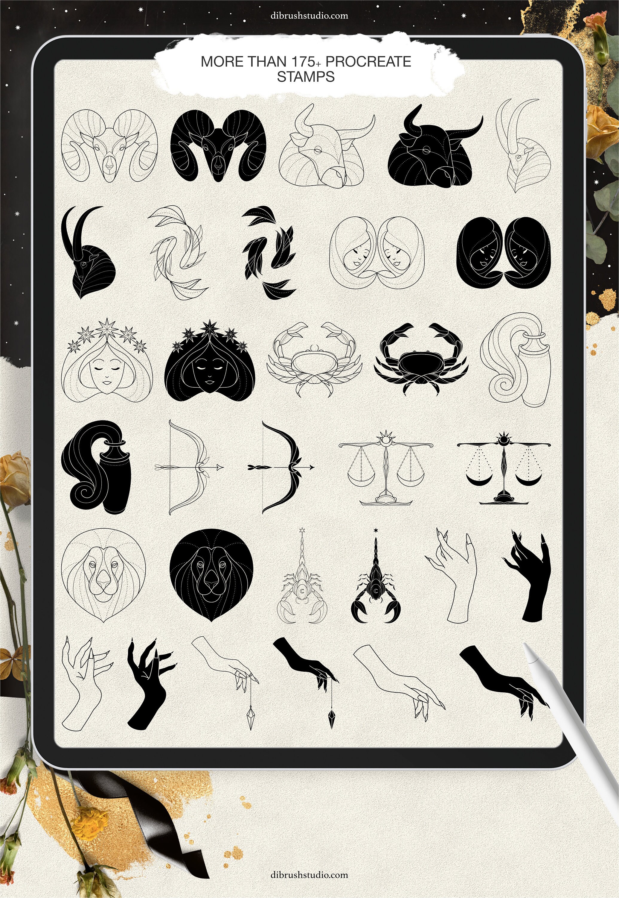 Procreate Nightfall 175 Brushes Fineline Tattoo | Etsy