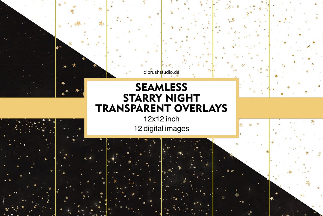 Starry Night Overlay Seamless, Gold Star Transparent Confetti Overlay ...