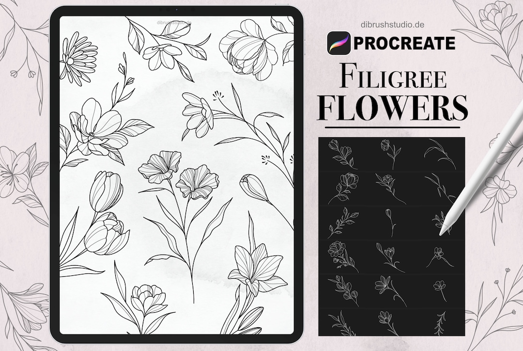 Procreate - Filigree Flowers Tattoo Fineline Stamps - Commercial Use ...