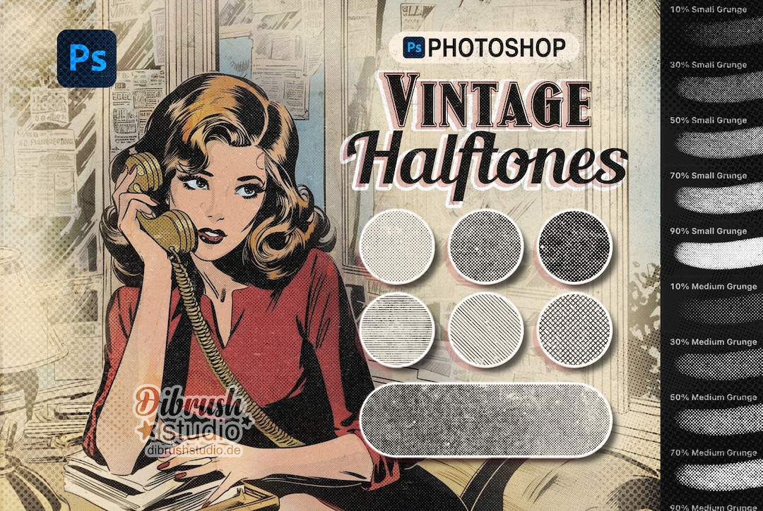 Photoshop ∙ Vintage Halftones Brushes ∙ Comic Screentone Grunge Brushes - Etsy