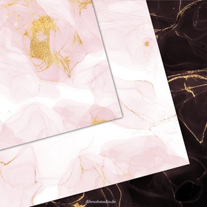 Alcohol Ink Pink Gold Marble Digital Paper Seamless Textures, Glitter ...