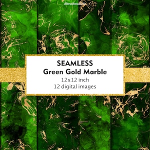 Alcohol Ink Green Gold Marble Digital Paper Seamless Textures, Glitter ...