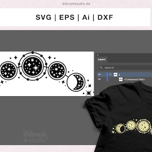 Moon Phases Svg, Crescent Moon Svg, Moon Divider Svg, Celestial Divider ...