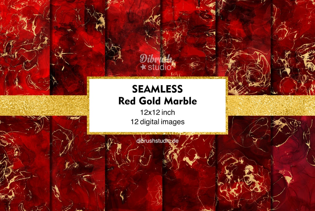 Alcohol Ink Red Gold Marble Digital Paper - Seamless Textures, Glitter ...