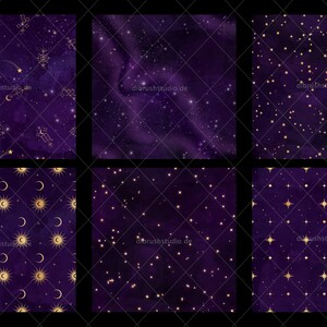 Purple Night Digital Paper Seamless Textures, Celestial Watercolor ...