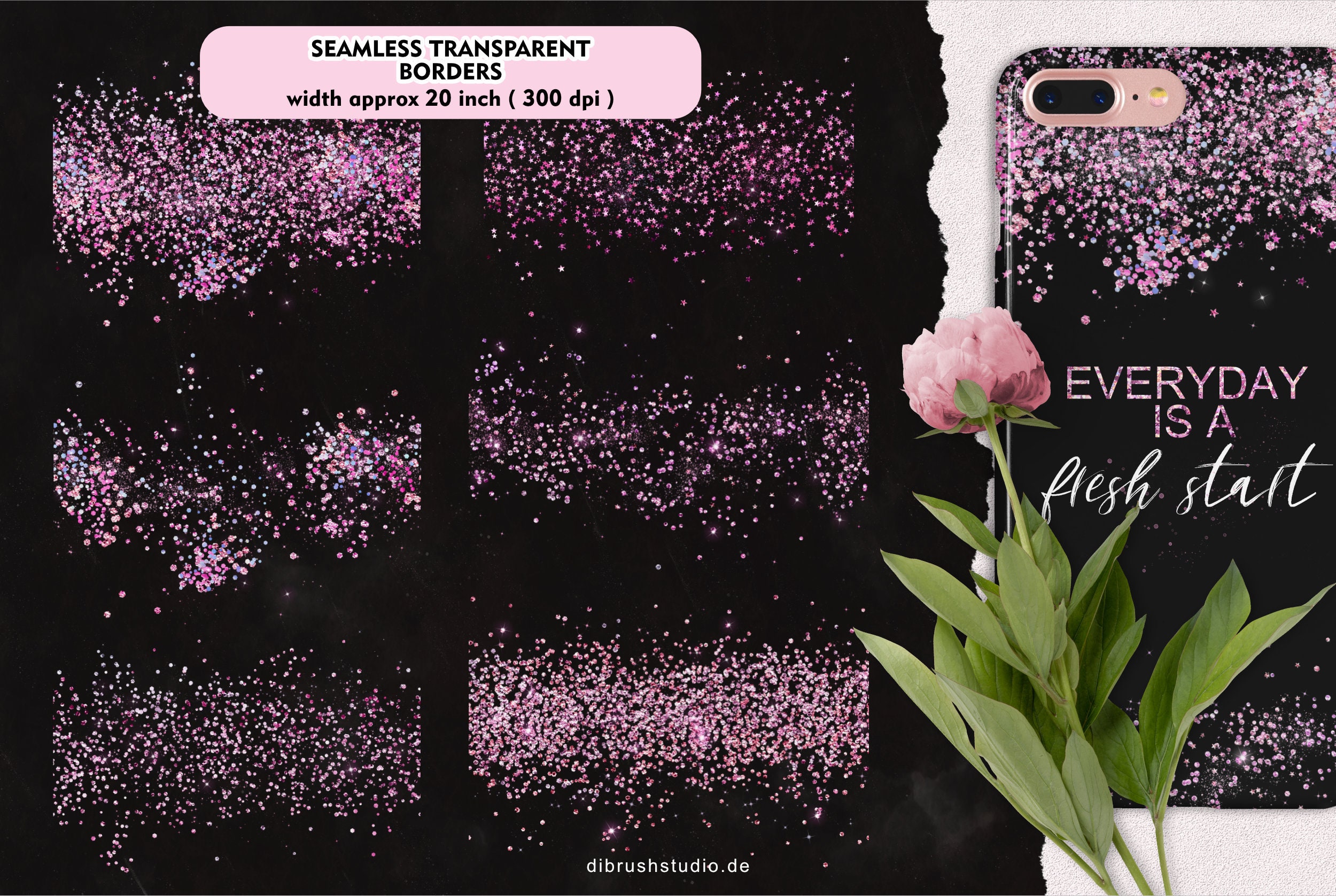 Seamless Pink Glitter Confetti Clipart Borders Clip Art - Etsy