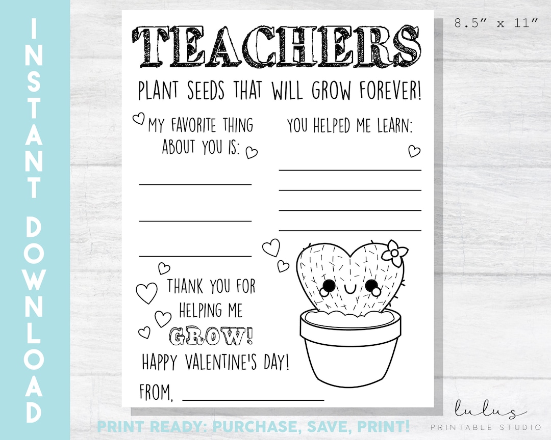 Teacher Appreciation Letter, Teacher Valentine Card, I Love My Teacher ...