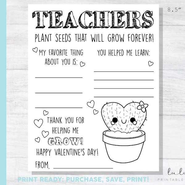 Teacher Valentine Card - Etsy