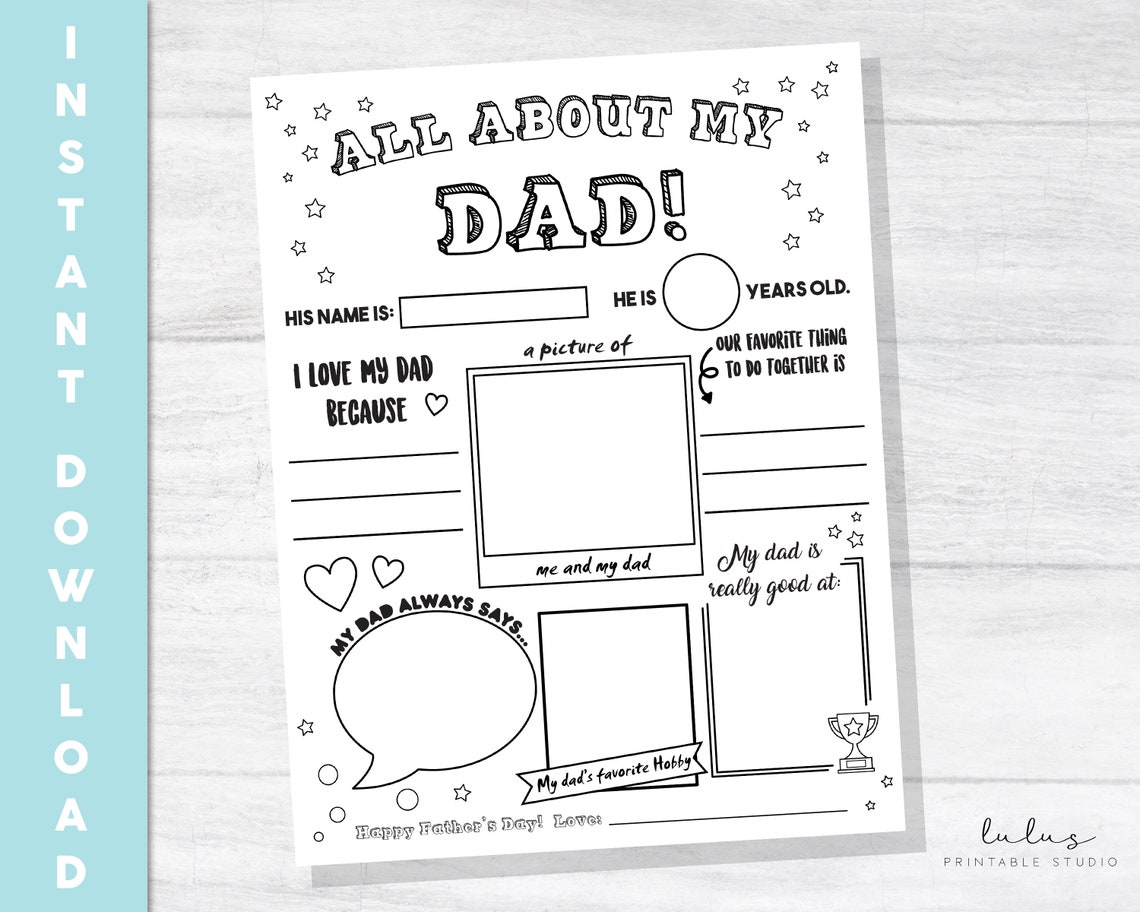 All About My Dad Coloring Page Happy Father's Day | Etsy