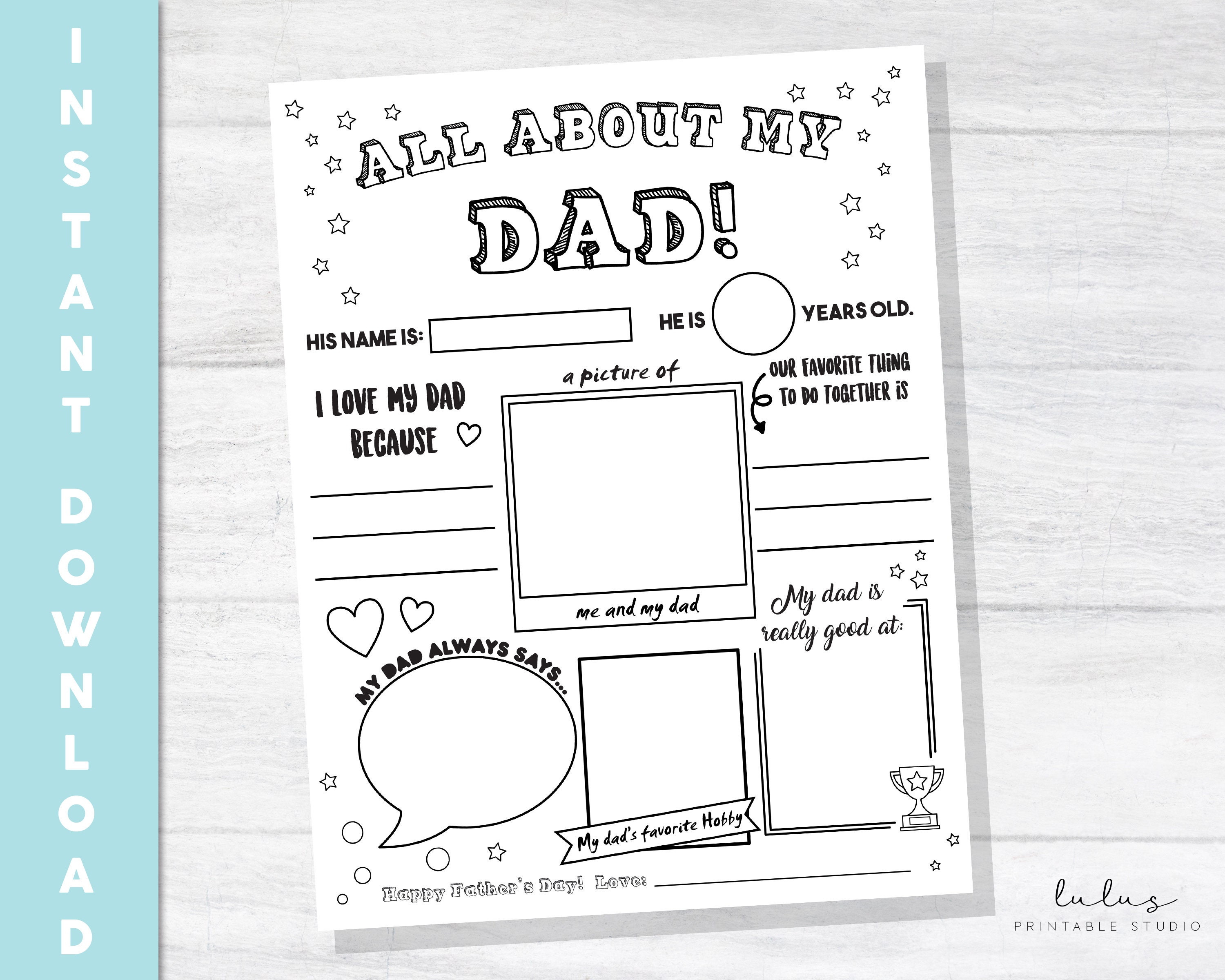 All About My Dad Coloring Page Happy Father's Day - Etsy