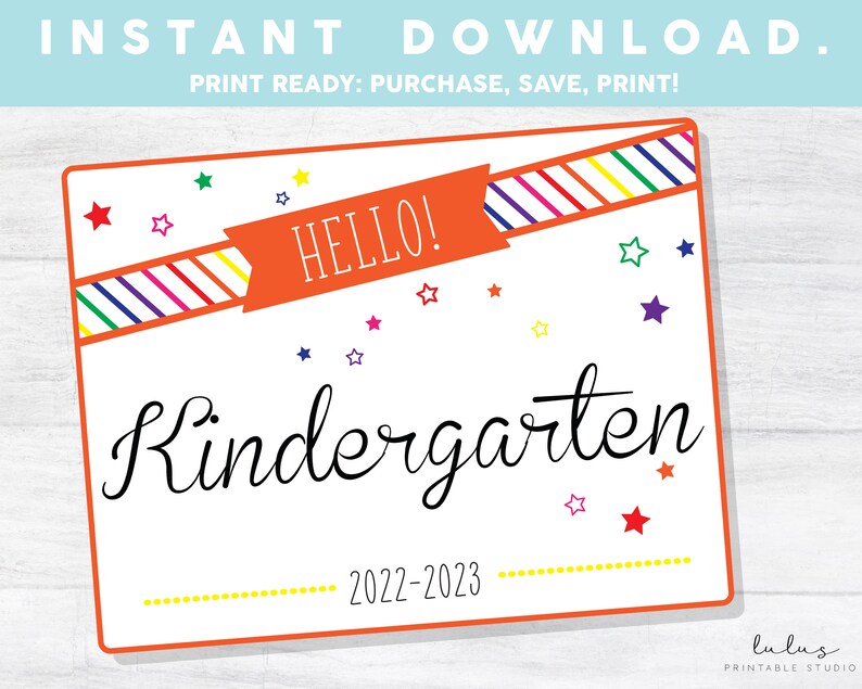 Hello Kindergarten First Day of School Sign Back to School - Etsy