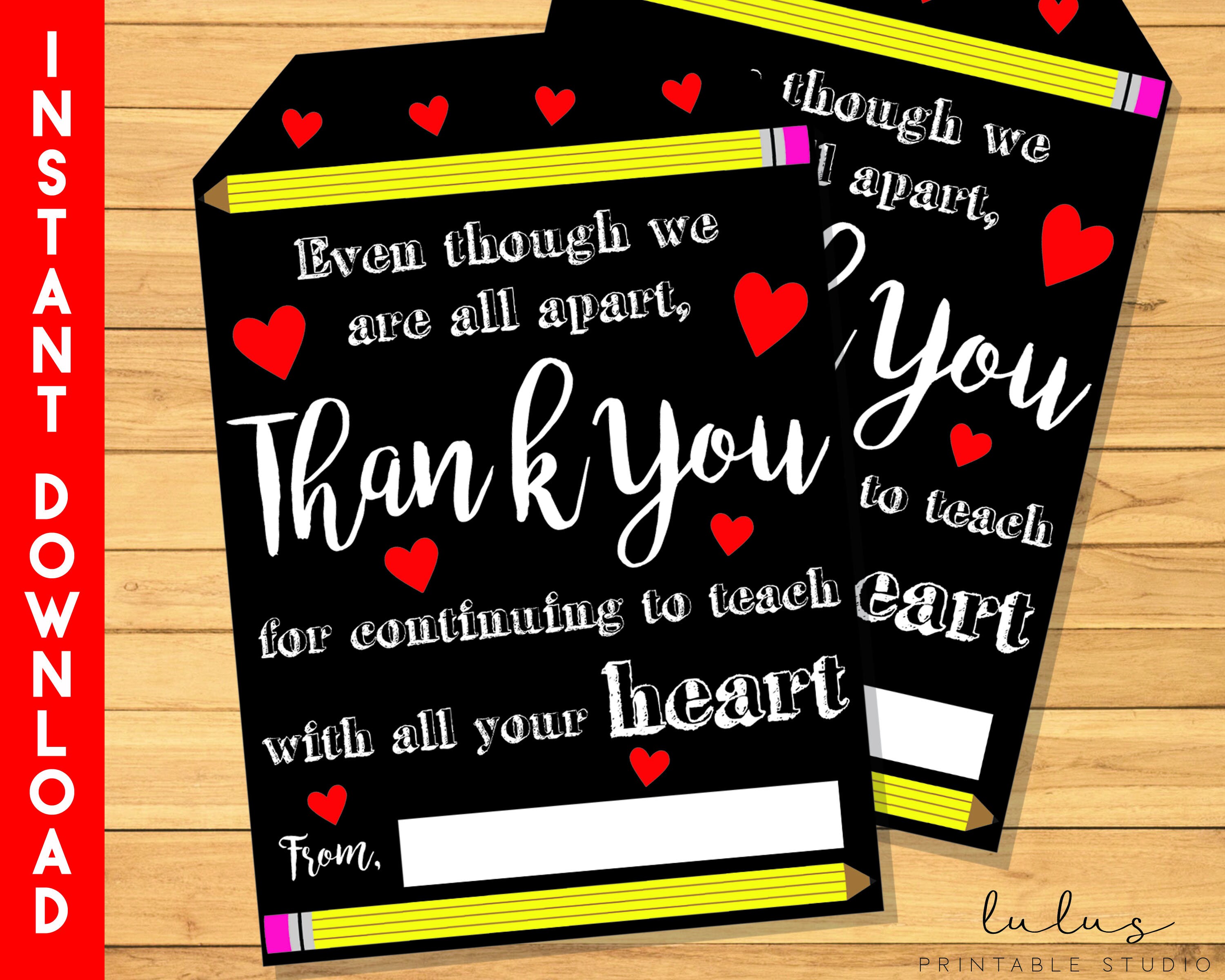Virtual Teacher Appreciation Printable, Thank You Note for Teacher From ...