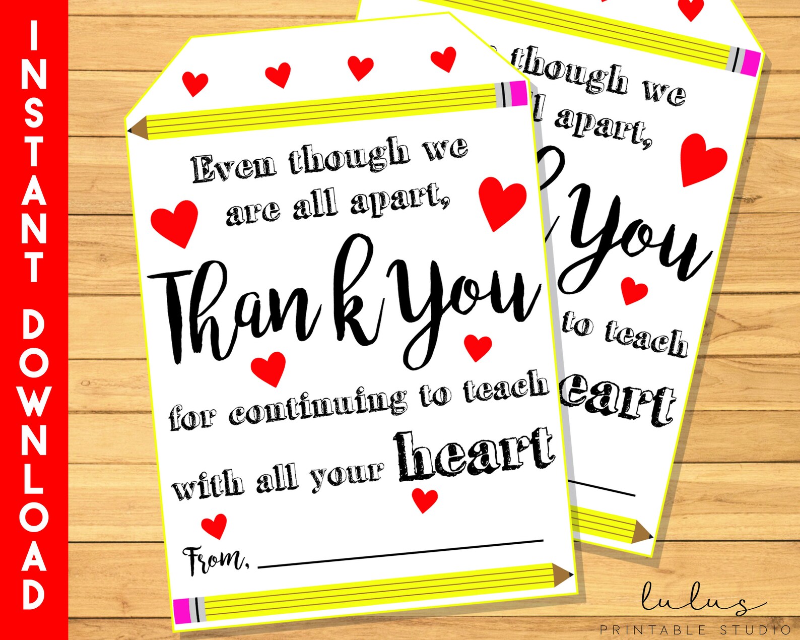 Virtual Teacher Appreciation Printable, Thank You Note for Teacher From ...