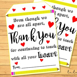 Virtual Teacher Appreciation Printable, Thank You Note for Teacher From ...