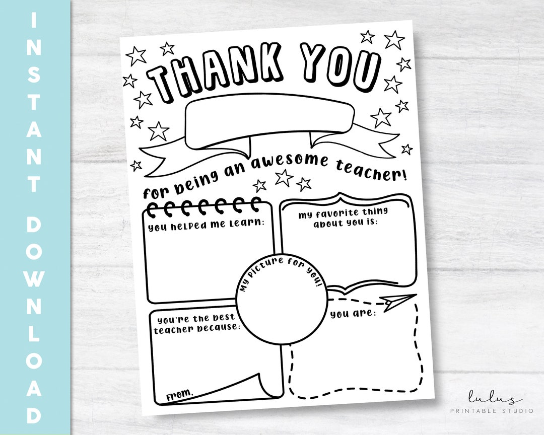 Teacher Appreciation Letter, Thank You Teacher Coloring Page, Virtual ...