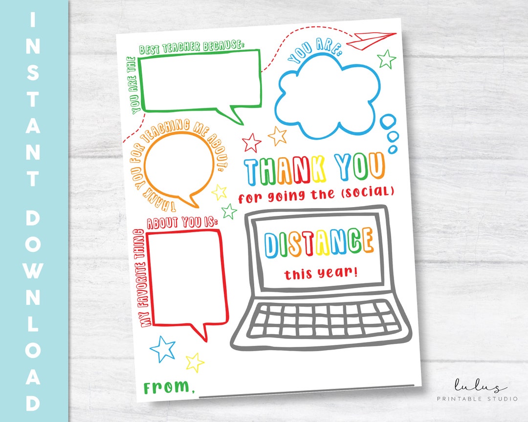 Virtual Teacher Appreciation Printable, Thank You Note for Teacher From ...