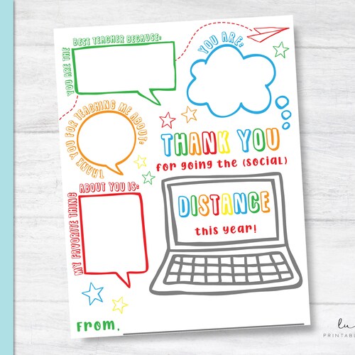 Virtual Teacher Appreciation Printable Thank You Note for | Etsy