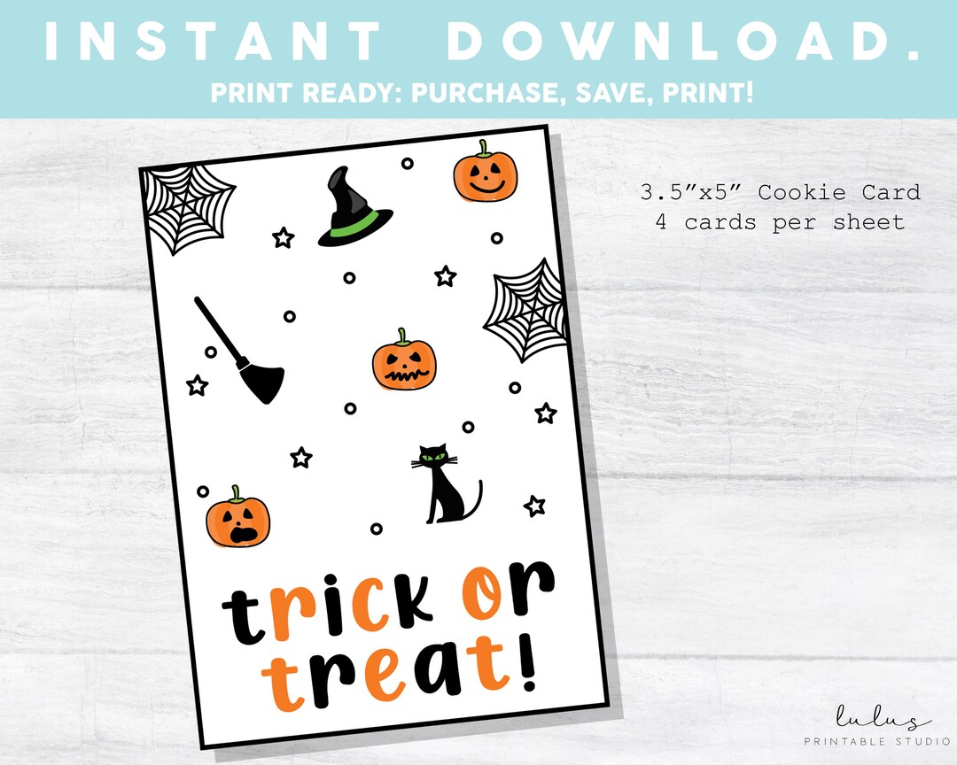 Trick or Treat Cookie Card, Halloween Cookie Card, Pumpkins, Happy ...