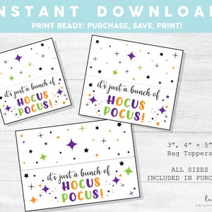 Hocus Pocus Halloween Treat Candy Goody Bag Topper, Printable Halloween ...