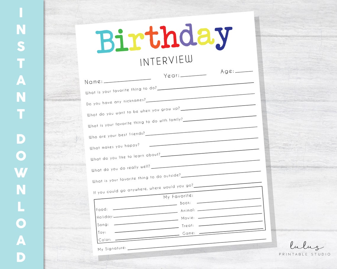 Birthday Interview Kid Birthday Interview Birthday - Etsy
